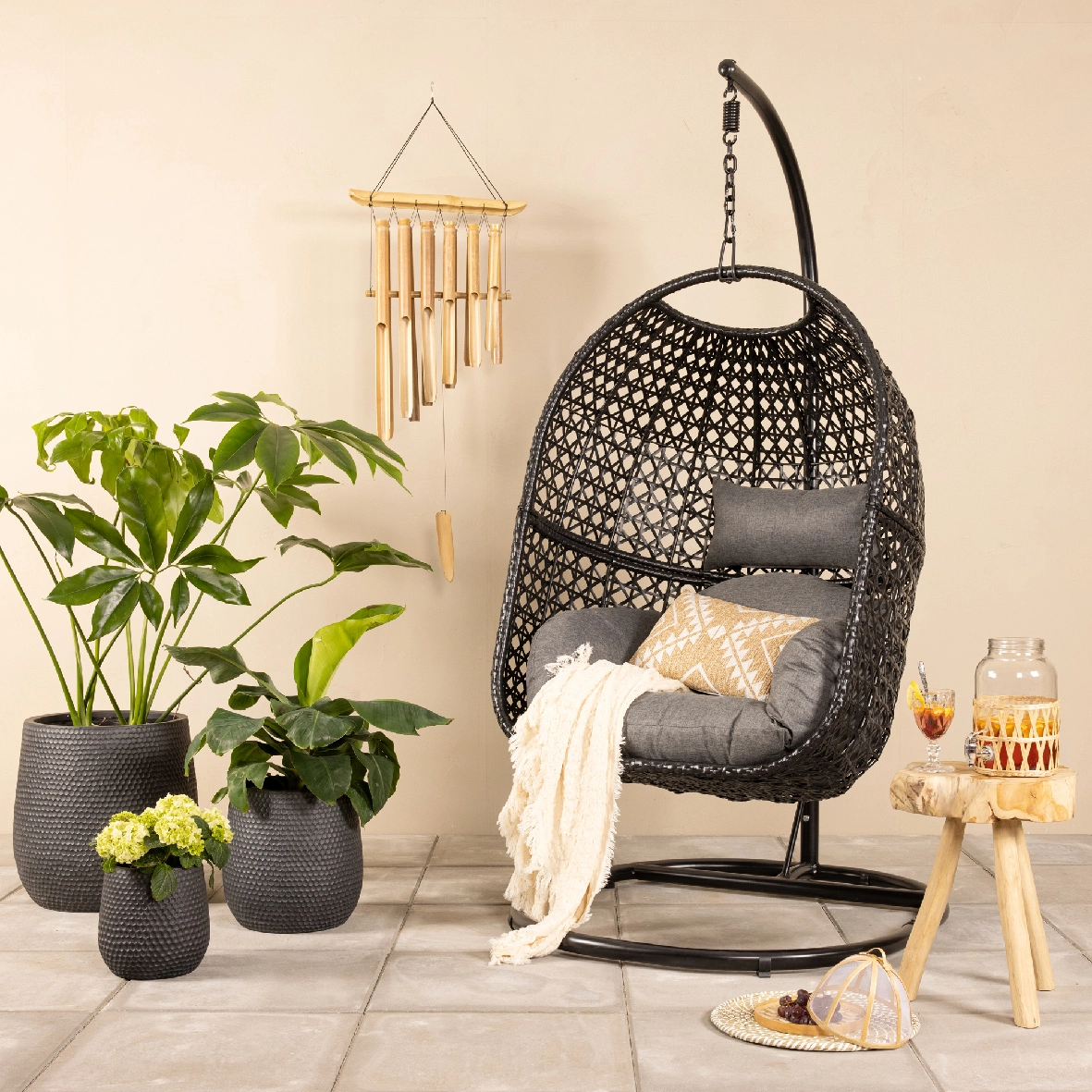 Royan Black Egg Chair Wicker Outdoor - Jones Garden Centre