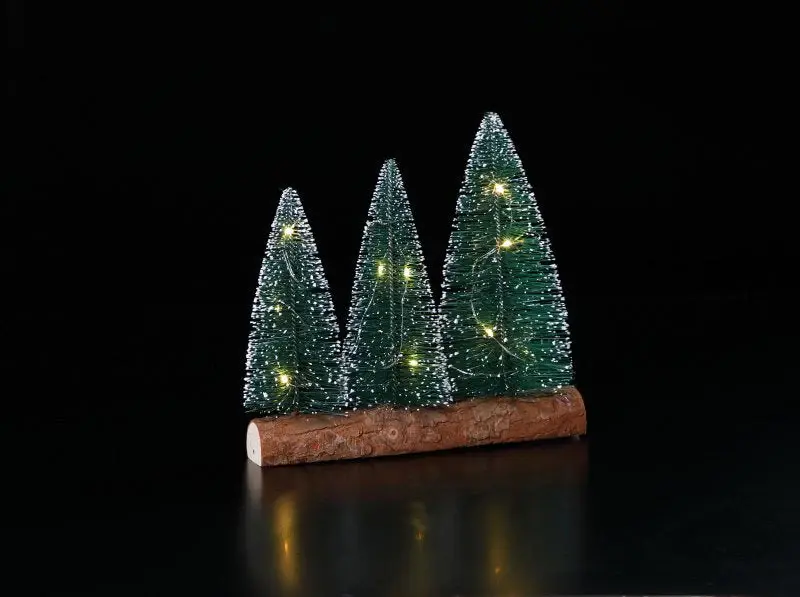Three Needle Trees In Wooden Base - 19.5Cm High - Jones Garden Centre